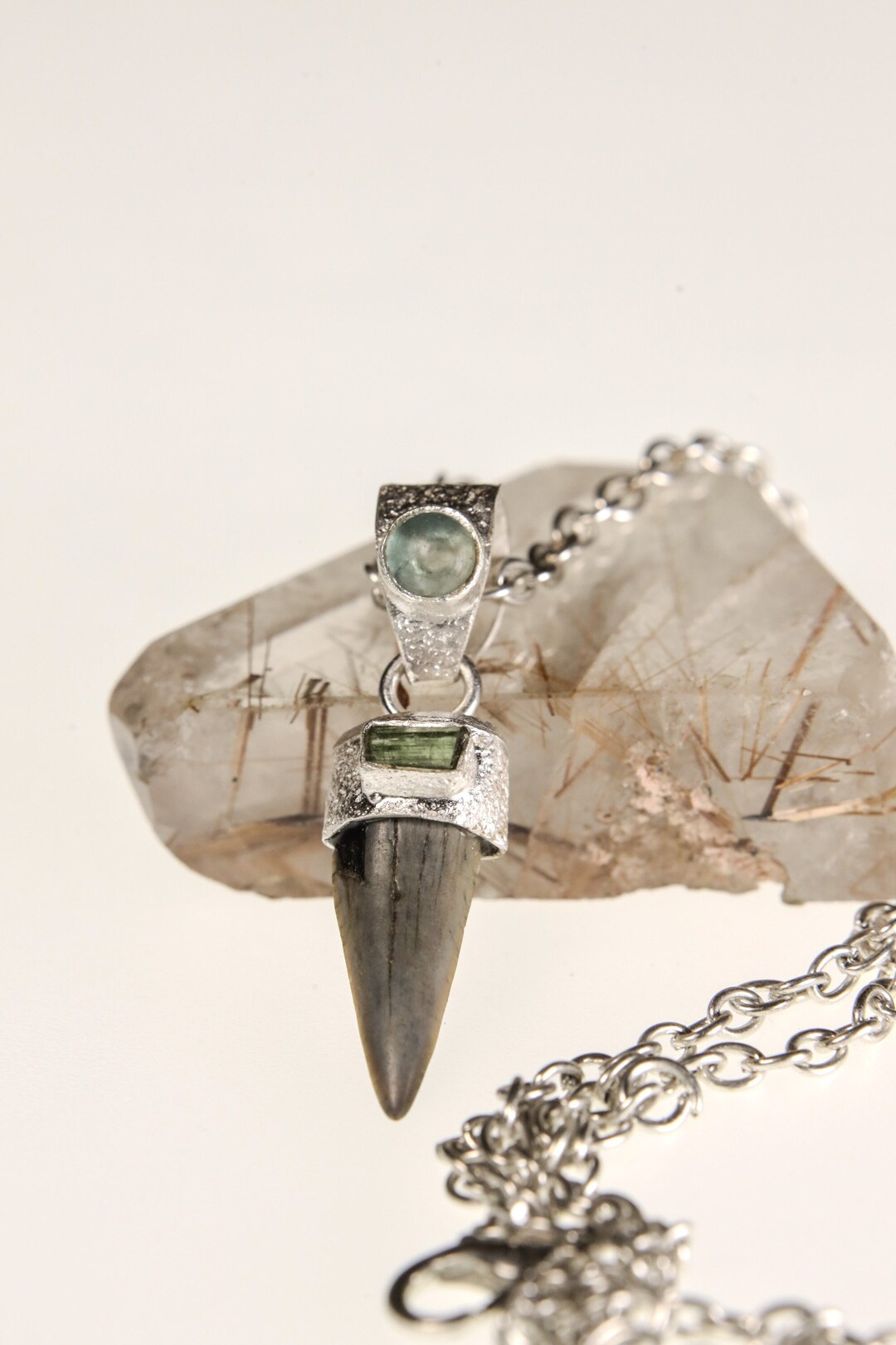 Megalodon Marvel: Ancient Megalodon Tooth Adorned With Raw Green ...