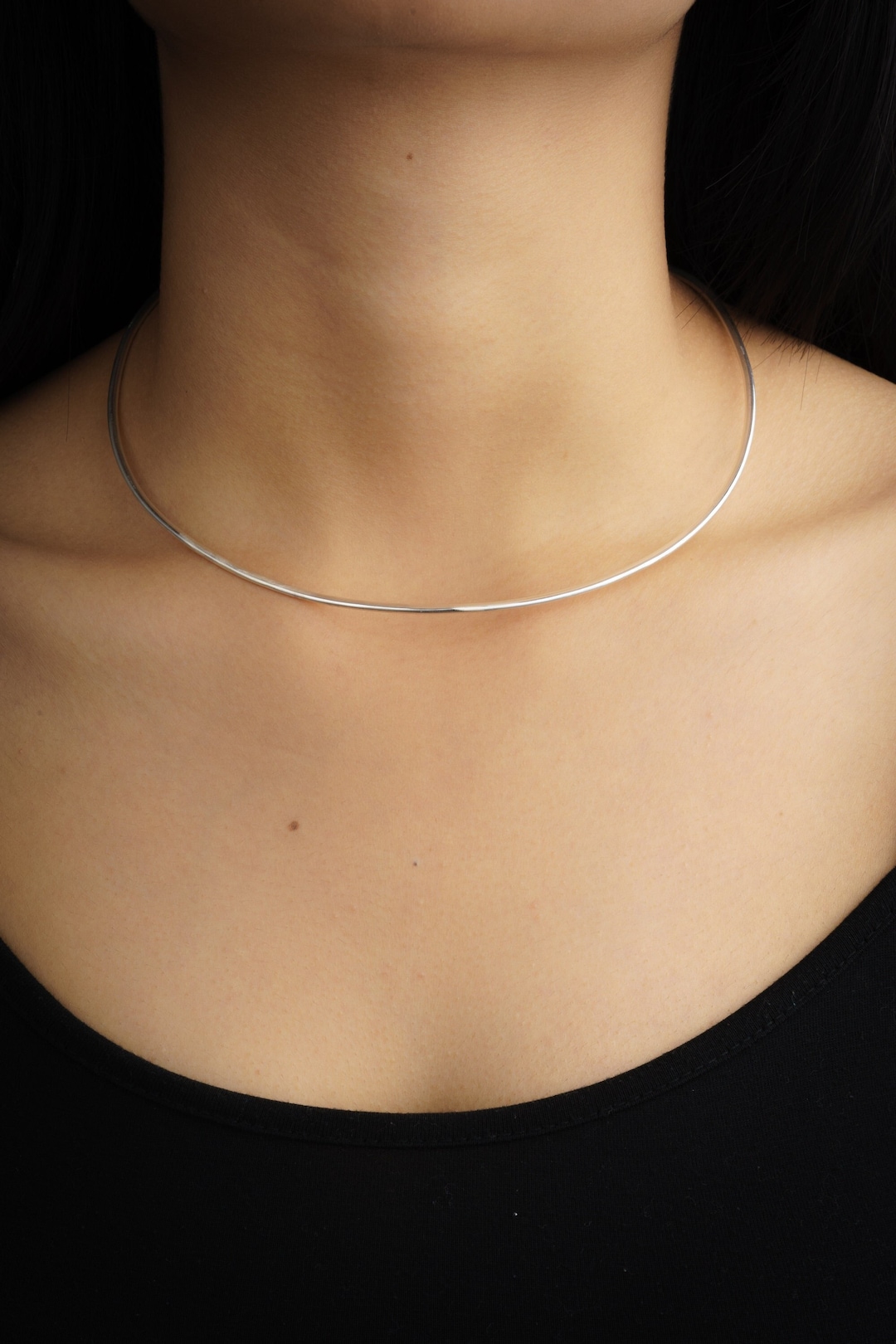 Simple Solid Sterling Silver Neck Cuff, Collar, Square Open Back Choker ...