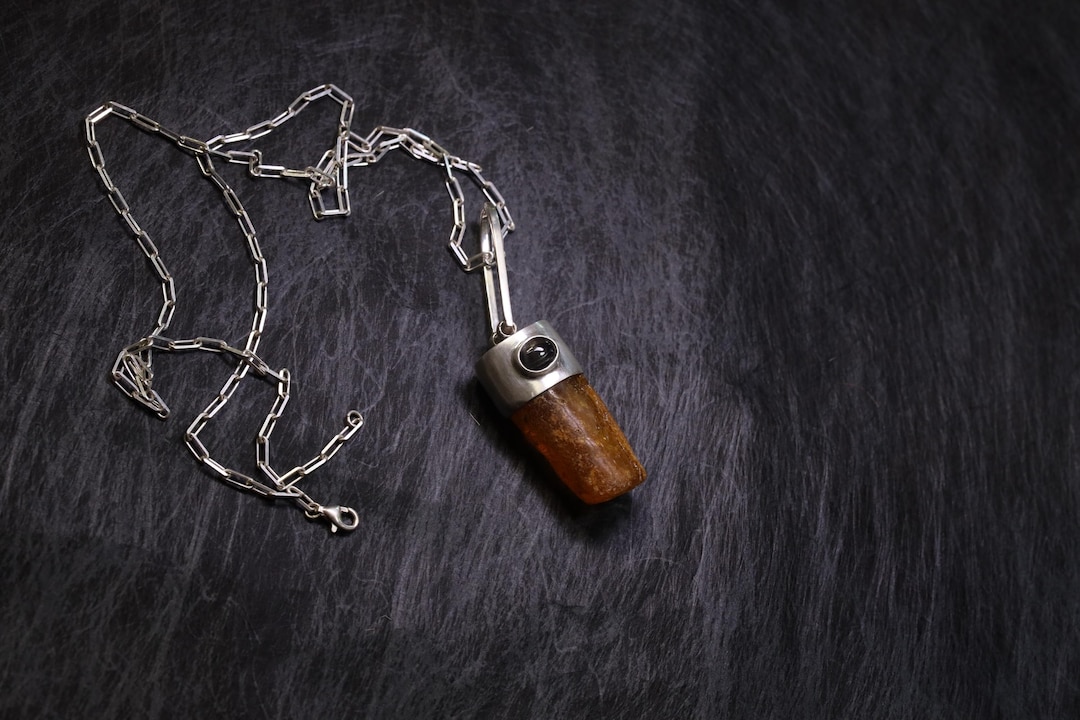 Raw Baltic Amber Chunk With Natural Oval Dark Star Sapphire Cabochon ...