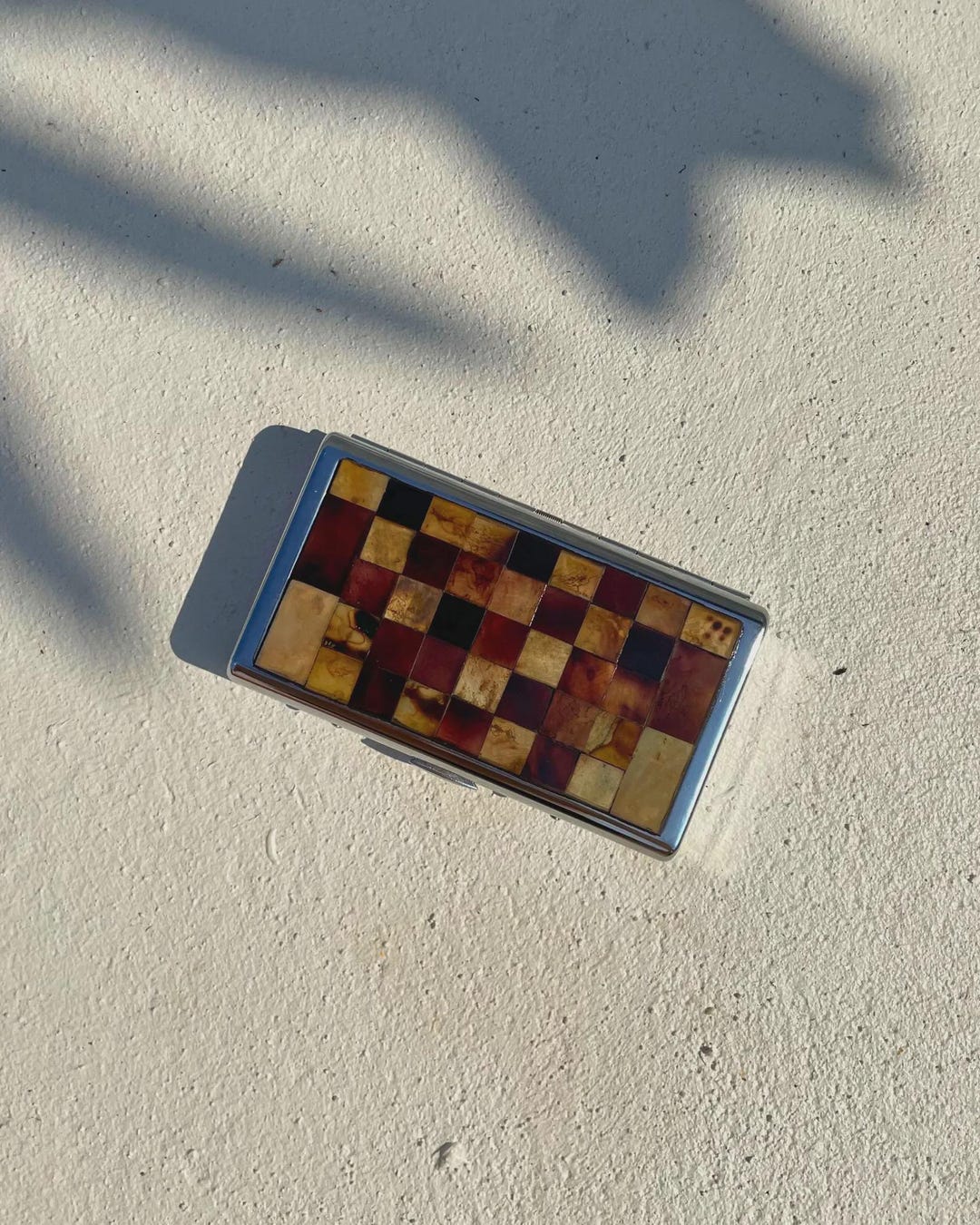 Orwell Checkerboard Cigarette Case, Slim Metal Box With Shell Inlay ...