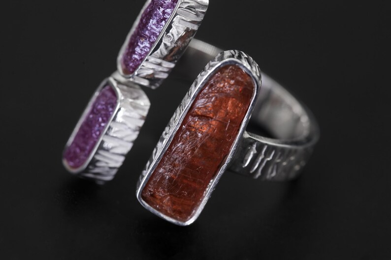 Red Kyanite Ruby Ring 925 Sterling Silver Adjustable Hammered Band Root ...