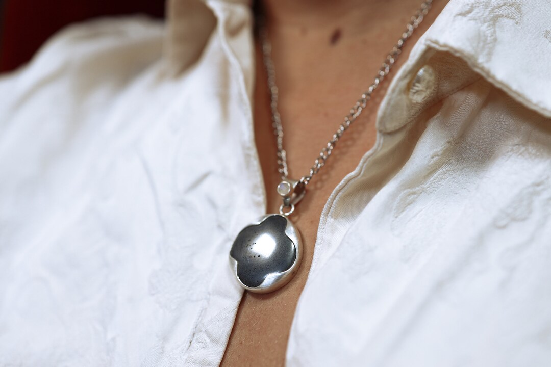 Smooth Pyrite Disk Crowned With Moonstone Crystal Pendant Necklace, 925 ...