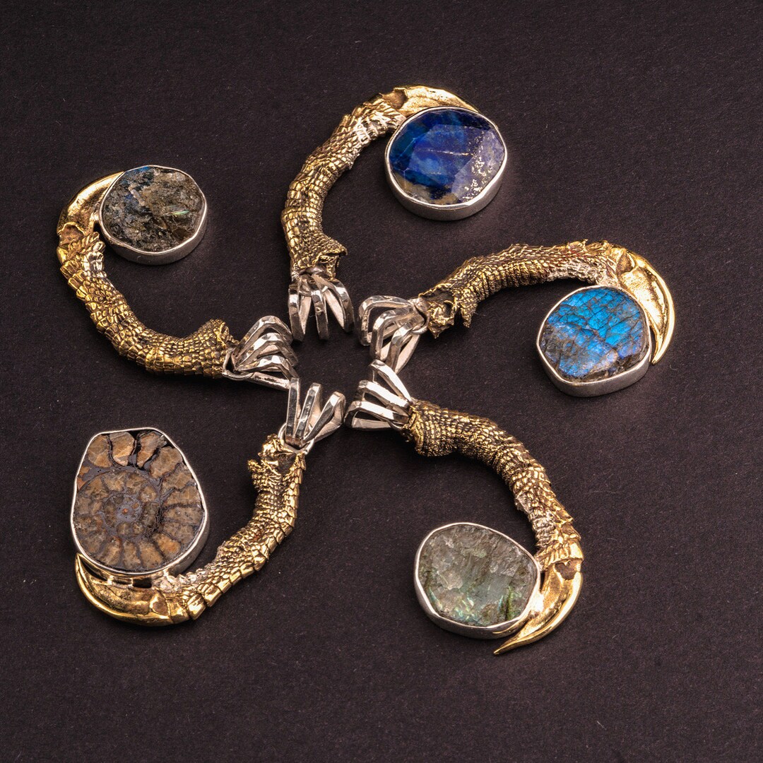 Goanna Claw Choose Your Stone/crystal - 925 Sterling Silver Cast Brass ...