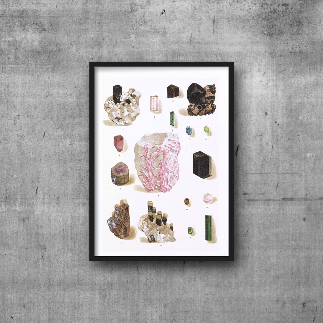 Vintage Tourmaline Watercolor Print: Mineralogy Illustration (digital ...