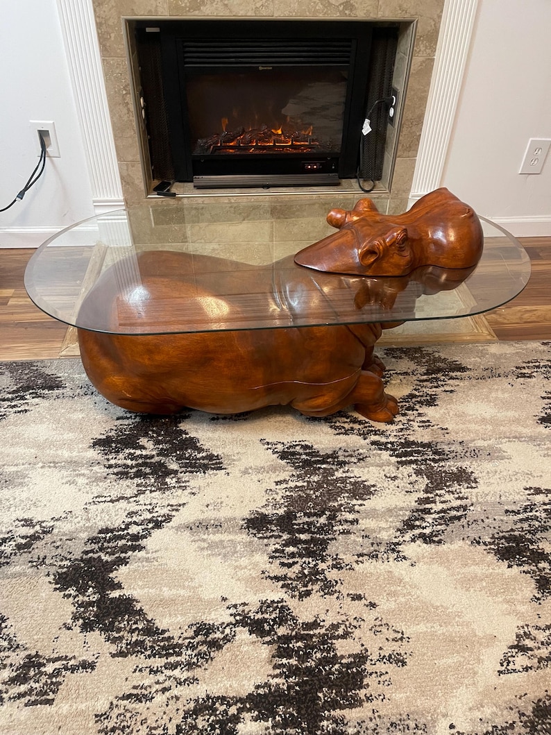 Hand-carved Wooden Hippo Coffee Table: Safari Decor Statement Piece - Etsy
