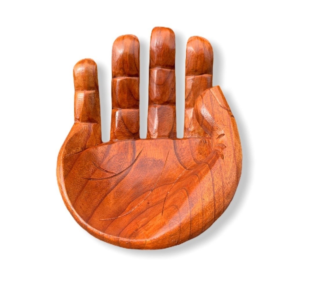 Carved Suar Wood Hand Sculpture: Decorative Helping Hand Bowl - Etsy