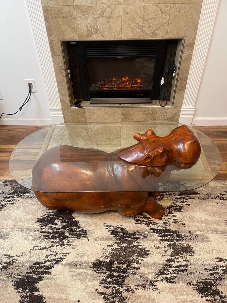 Hand-carved Wooden Hippo Coffee Table: Safari Decor Statement Piece - Etsy