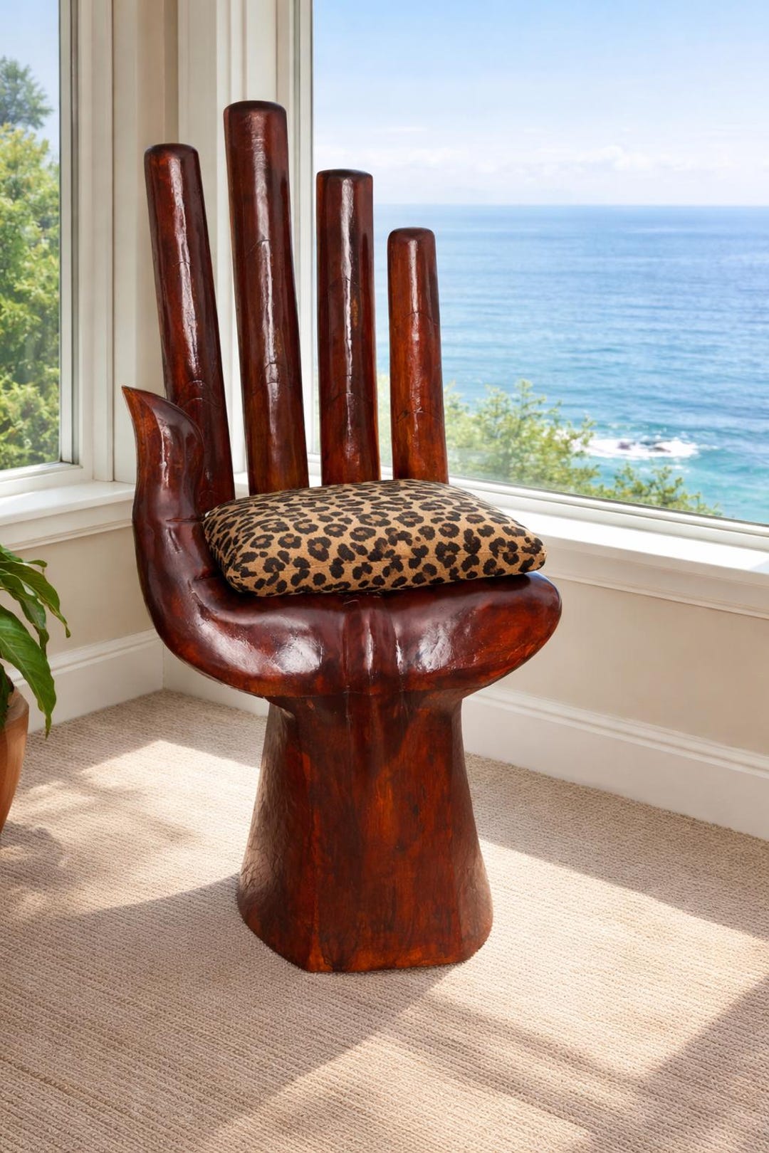 Hand Carved Wooden Hand Chair | Large Sculptural Accent Chair | Artisan ...