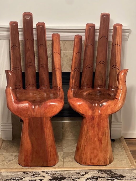 Stained Large Wooden Hand Chair Functional Sculpture for Home or Office Unique Conversation Starter and Meditative Resting Spot Etsy