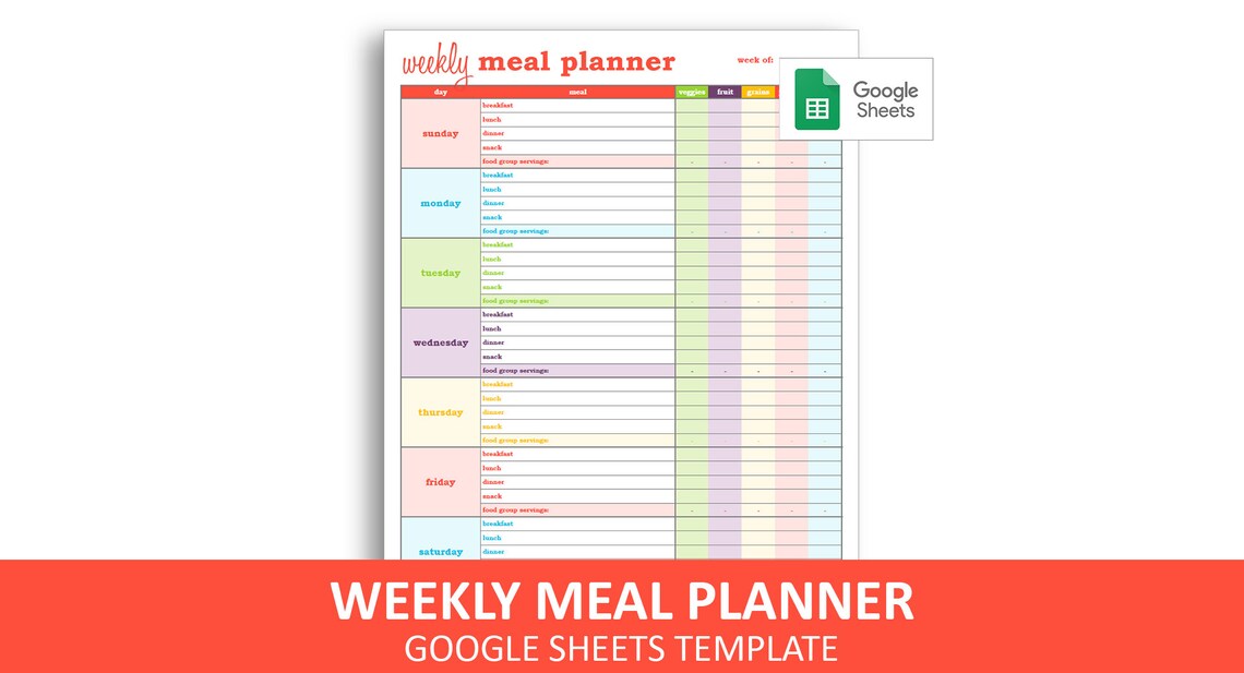 Weekly Meal Planner Google Sheets Template Printable Etsy Weekly Meal Planner Google Sheets Template Printable Etsy
