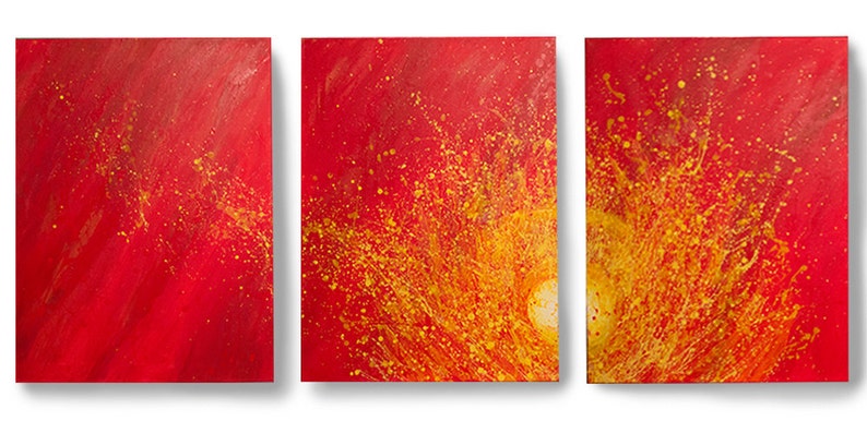 Triptych Acrylic Abstract Red Painting - 54 X24 - Canvas Art, Home ...