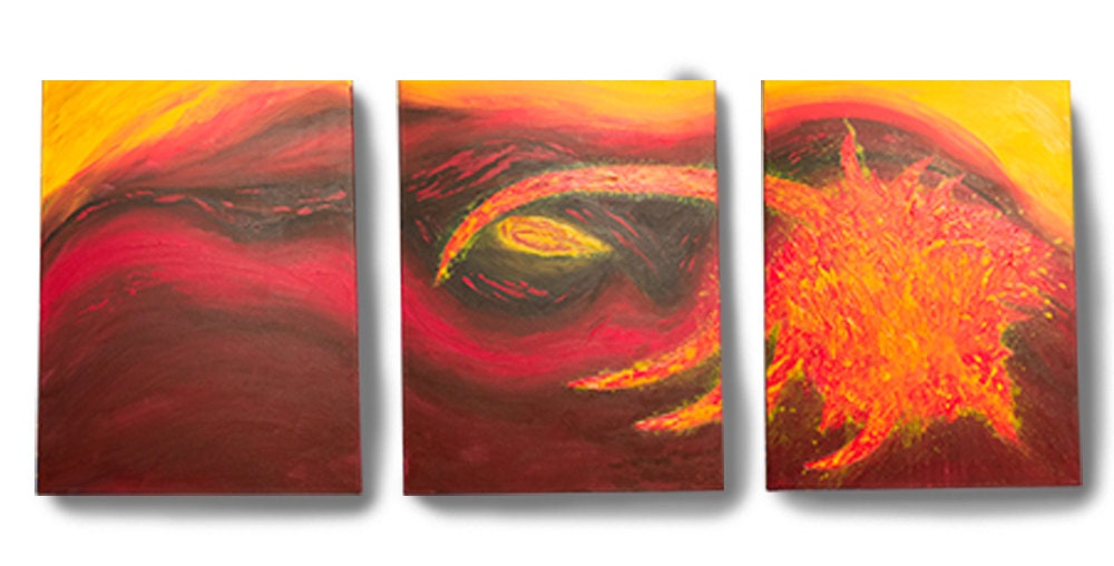Triptych Acrylic Abstract Red Painting 54 X24 Canvas Art Home - Etsy