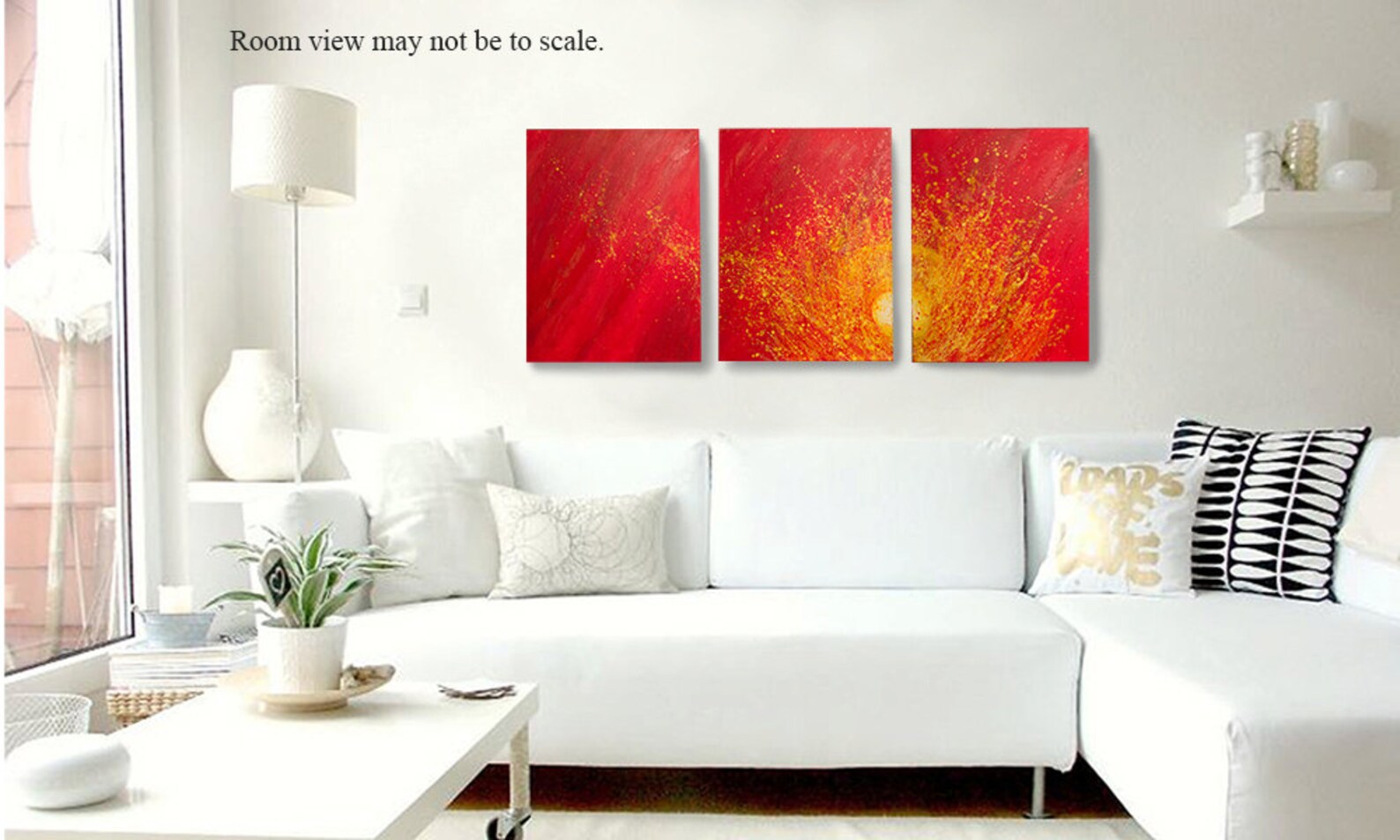 Triptych Acrylic Abstract Red Painting - 54 X24 - Canvas Art, Home ...