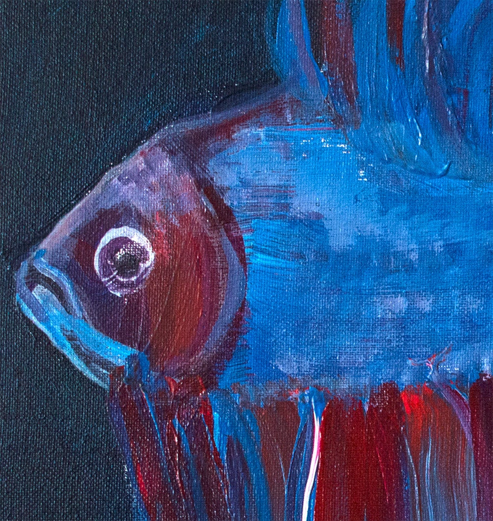 Acrylic Fighting Fish 20 X16 Canvas Painting, Wall Art, Home Decor ...