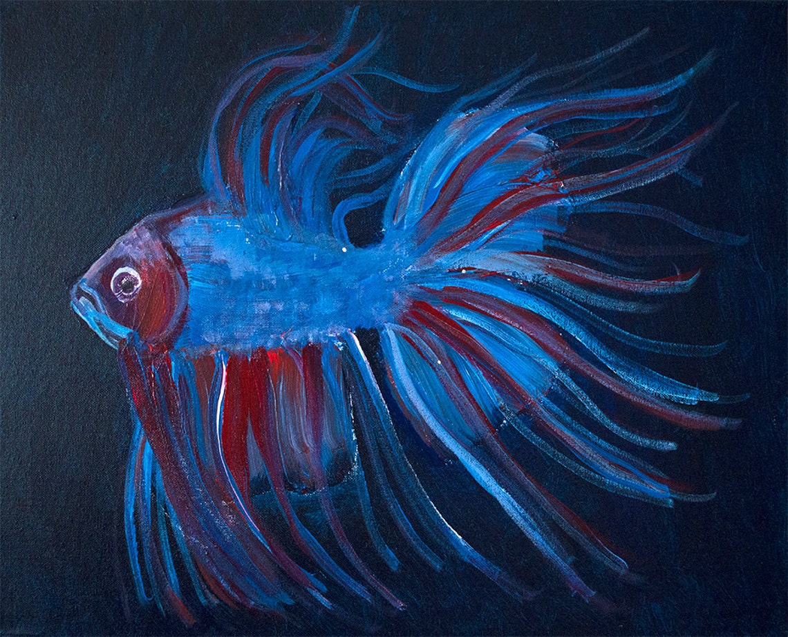 Acrylic Fighting Fish 20 X16 Canvas Painting, Wall Art, Home Decor ...