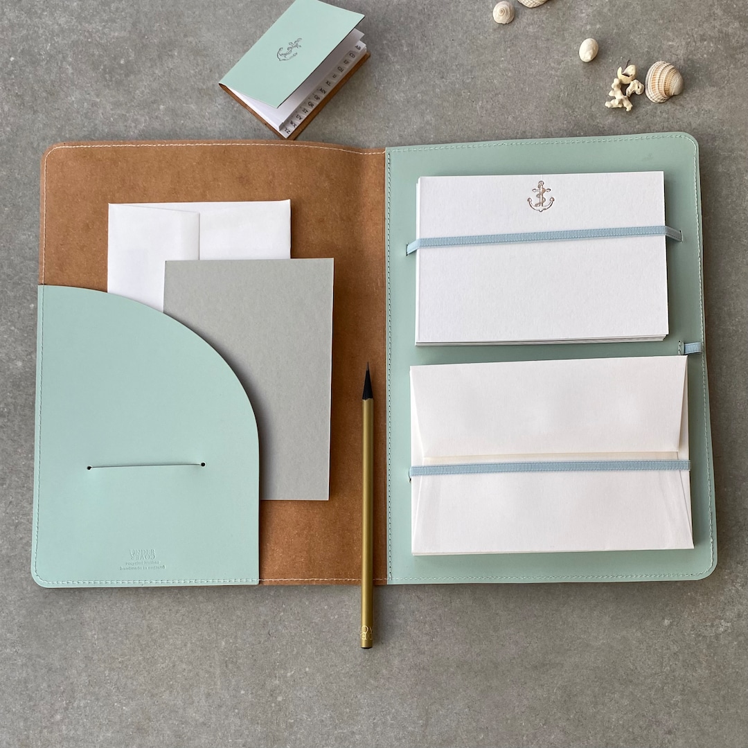 Recycled Leather Writing Set With Anchor Motif - Etsy