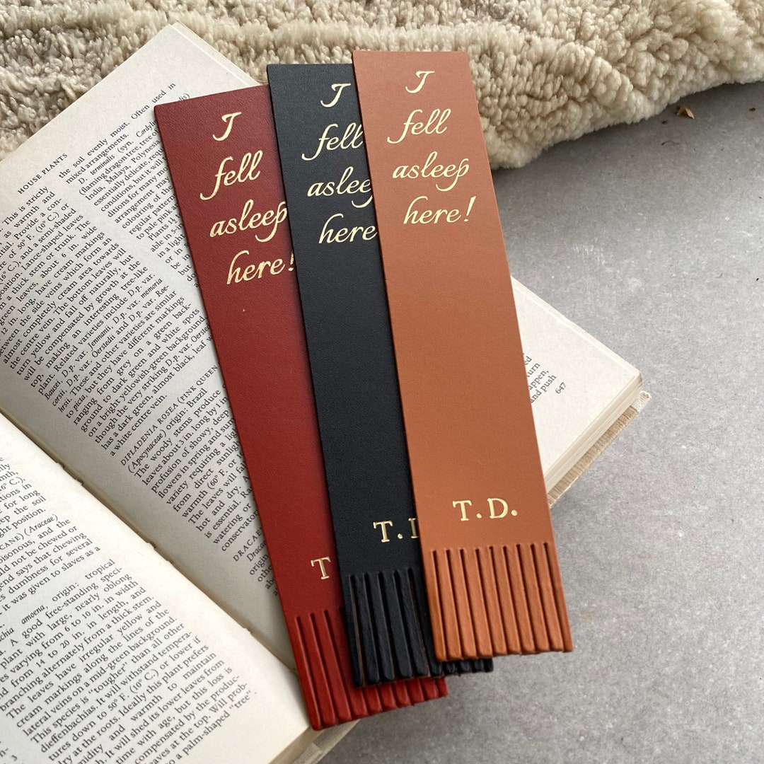 Personalised Bookmark Recycled Leather Embossed: 'I Fell Asleep Here ...