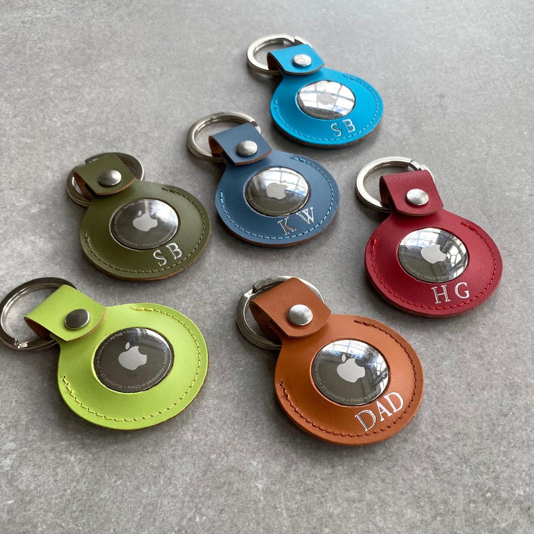 Personalised Recycled Leather Apple AirTag Key Ring Chain - Choice of ...