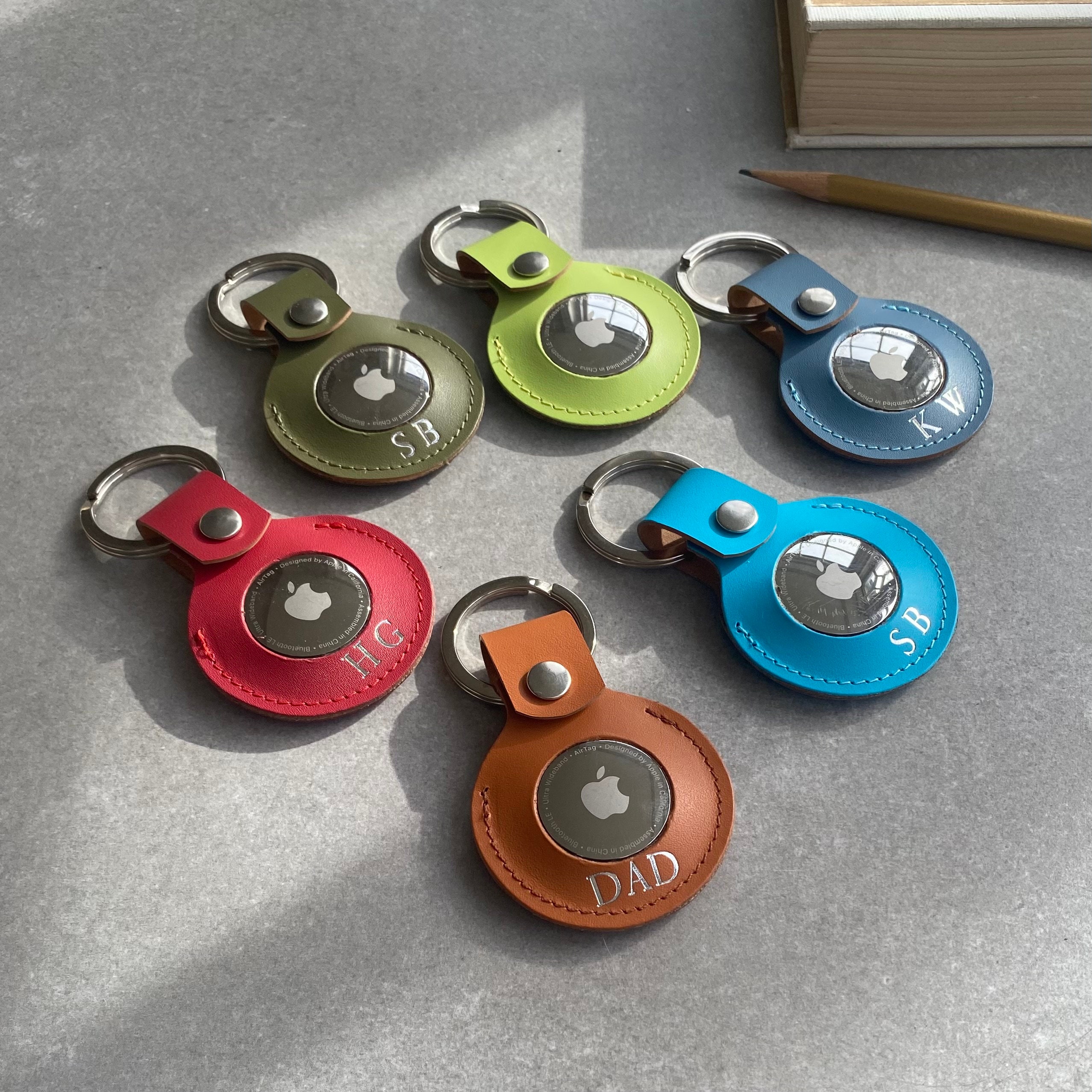Personalised Recycled Leather Apple AirTag Key Ring Chain - Choice of ...