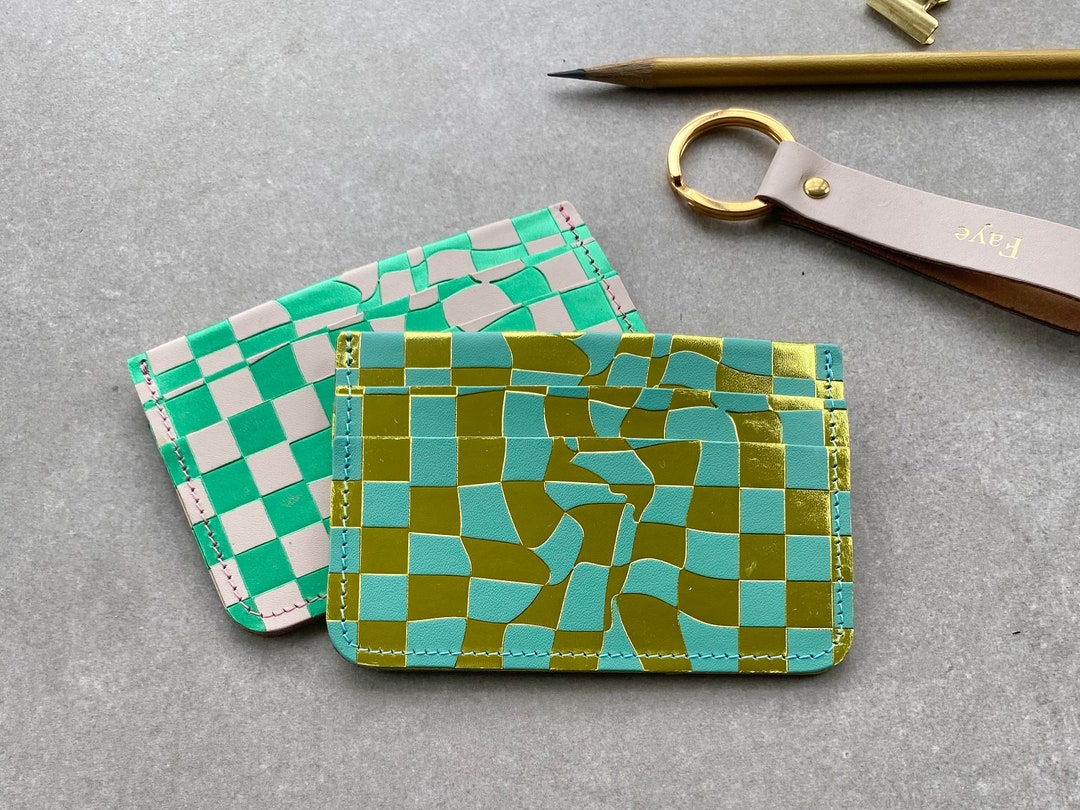 Recycled Leather Credit Card Case: Twisted Checkerboard Design - Etsy
