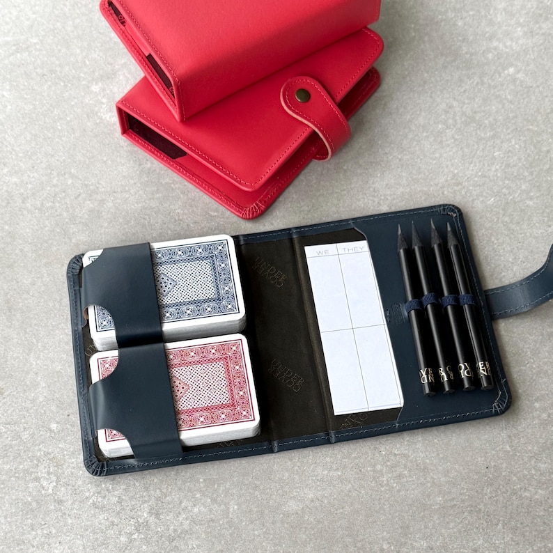 Personalised Recycled Leather Playing Bridge Card Set in a Case - Etsy