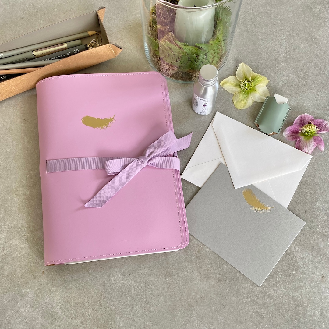 Gold Feather Touch: Recycled Leather Writing Set With Cards and ...