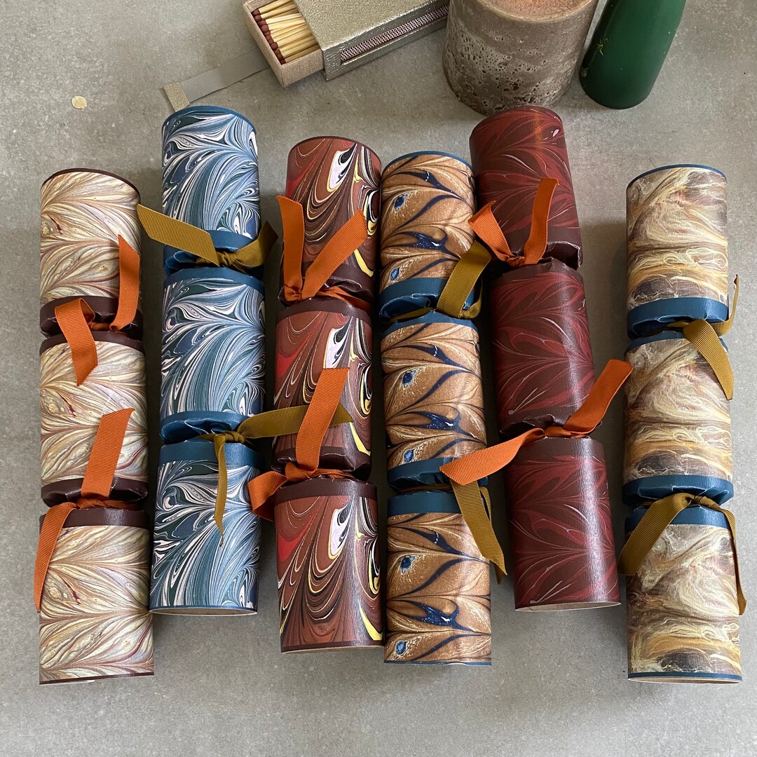 Christmas Crackers Marbled Earth Tones handmade Leather Gifts box of 6 ...