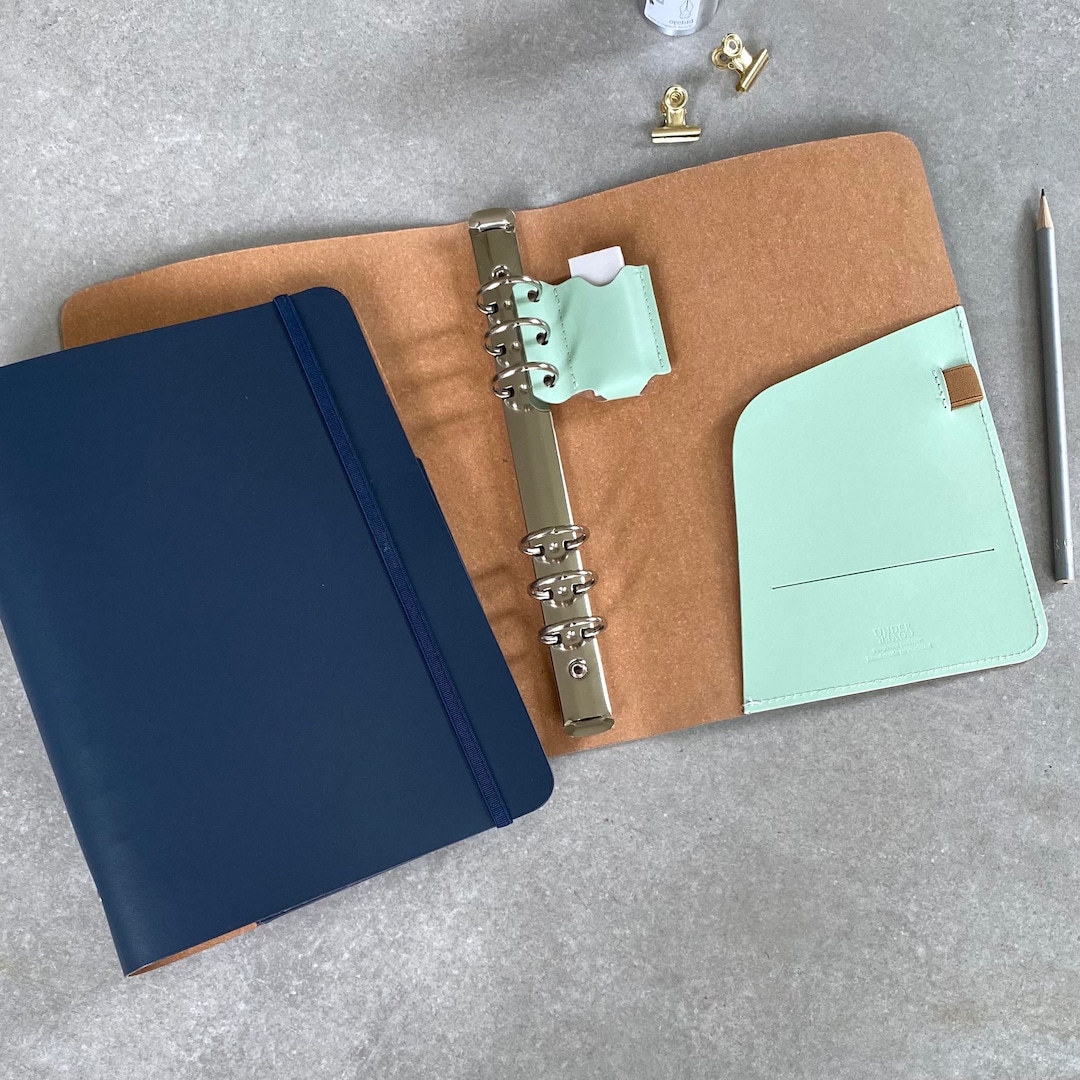 A5 Refillable Planner, Rubber Case & Pencil Recycled Leather - Organise ...
