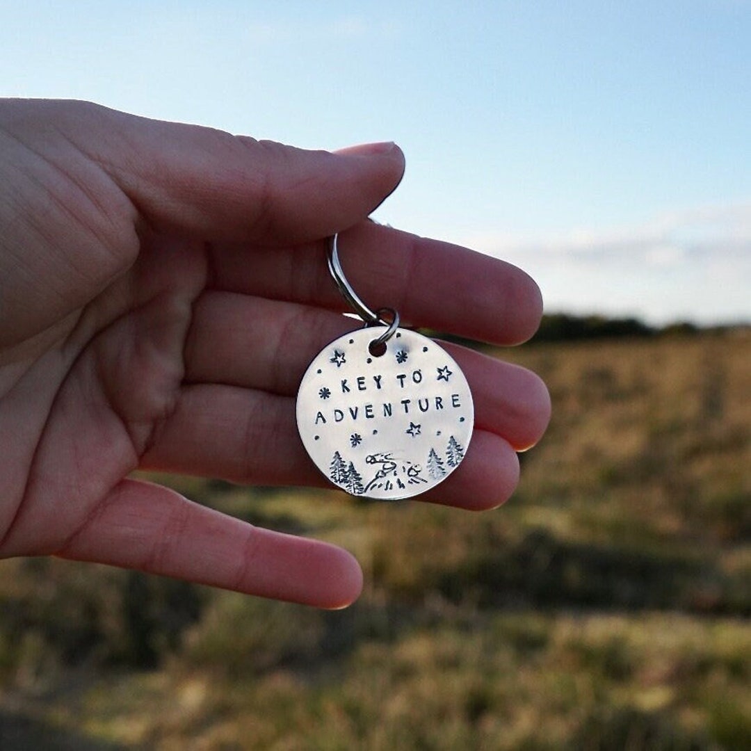 STAMPED KEYCHAIN Key to Adventure Custom Keychain Zipper Pull Travel ...