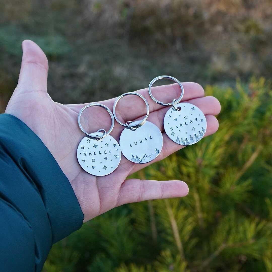 DOG TAG | Custom Dog Tag - Stamped Dog Tag - Mountain Dog Tag - Tree ...