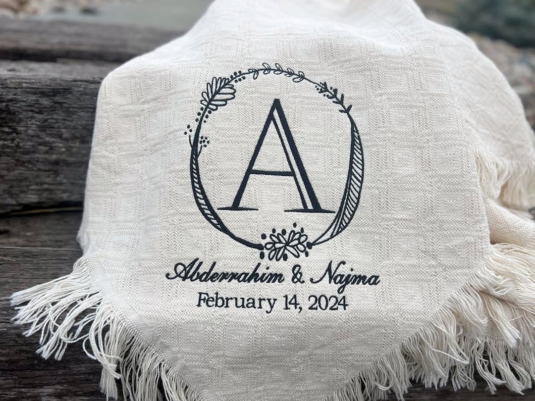 Personalized WEDDING Blanket With Last Name INITIAL | Embroidered ...
