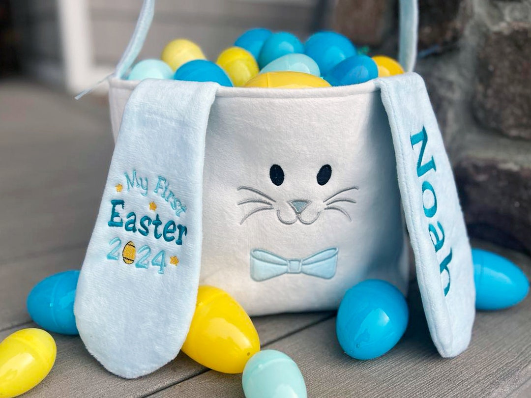 Personalized Easter Bunny Basket, BOY or GIRL Easter Basket With Name ...