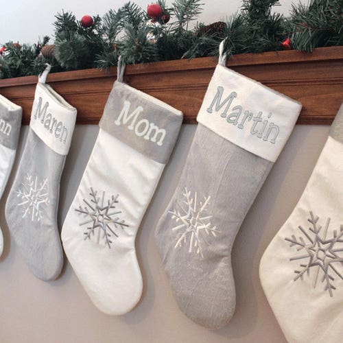 Personalized Elegant Silver White Christmas Stockings | Etsy