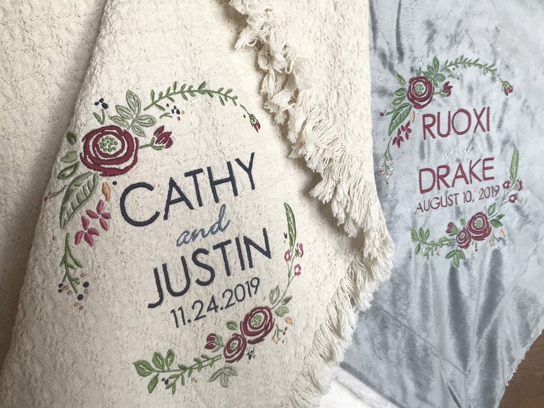 Personalized Wedding Blanket FLOWERS | Rose Custom Embroidered Throws ...