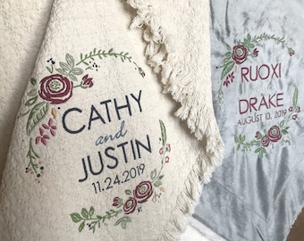 Personalized Wedding Embroidered Throws and Blankets 25th | Etsy