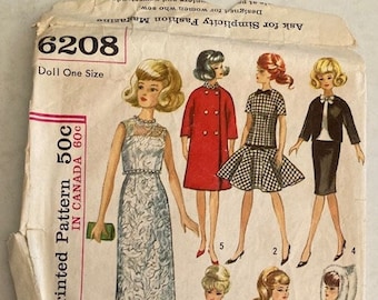 Simplicity Sewing Pattern 6208 Doll Wardrobe Barbie Doll Cut - Etsy