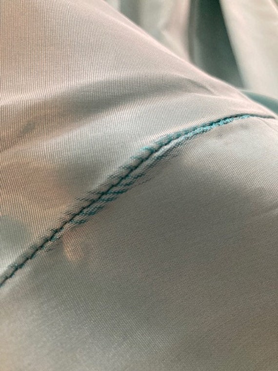 Gorgeous 1960s Aqua Satin Balloon Hem Formal, size 15… - Gem