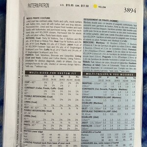 UNCUT Butterick 3894 - Buccaneer Costume, Sizes XS-M or L-XL - Etsy