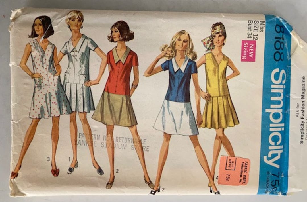 1969 Simplicity 8188 - Mod Dress Size 12, Factory Folded - Etsy
