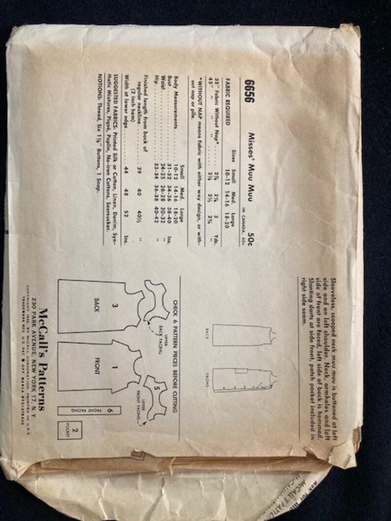 1960s Mccall's Muu Muu Patterns - Size 12, Factory Folded - Etsy