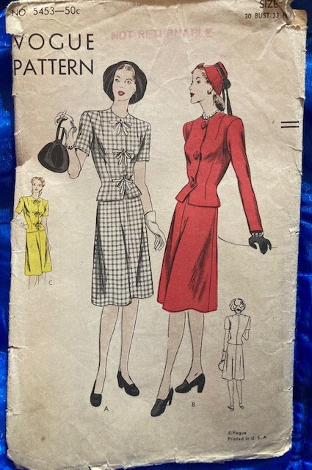 1940s Vogue 5453 - 30" Bust, LABEL INCLUDED! - Etsy