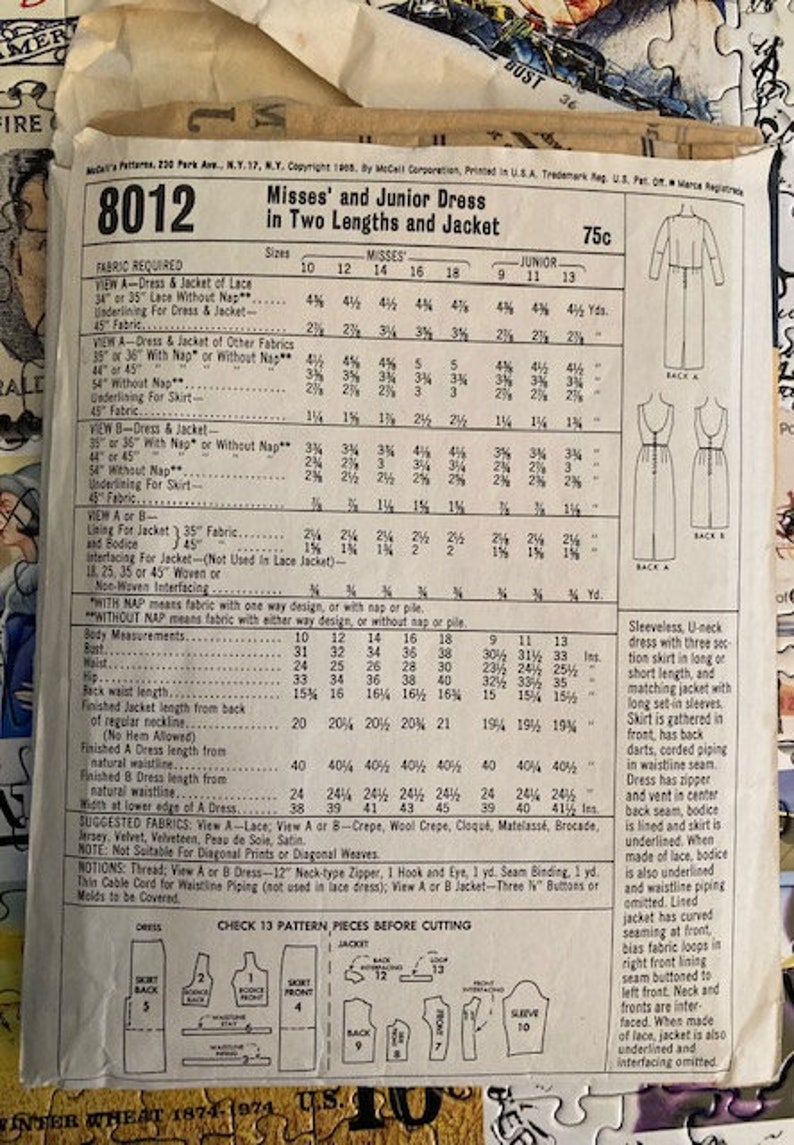 1965 Mccall's 8012 - Evening Dress in 2 Lengths, Vintage Size 16 - Etsy