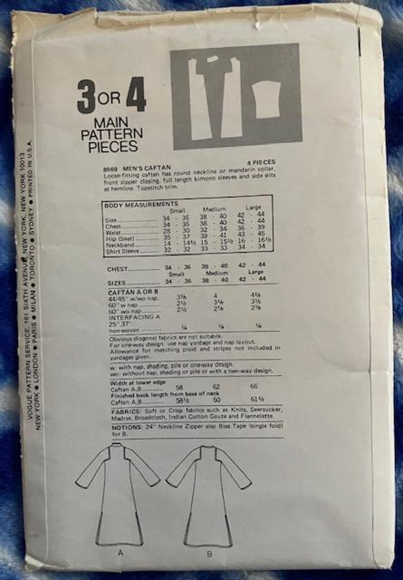 UNCUT Vogue 8669 and 9067 - Groovy 1970s Caftans for the Fellas - Etsy