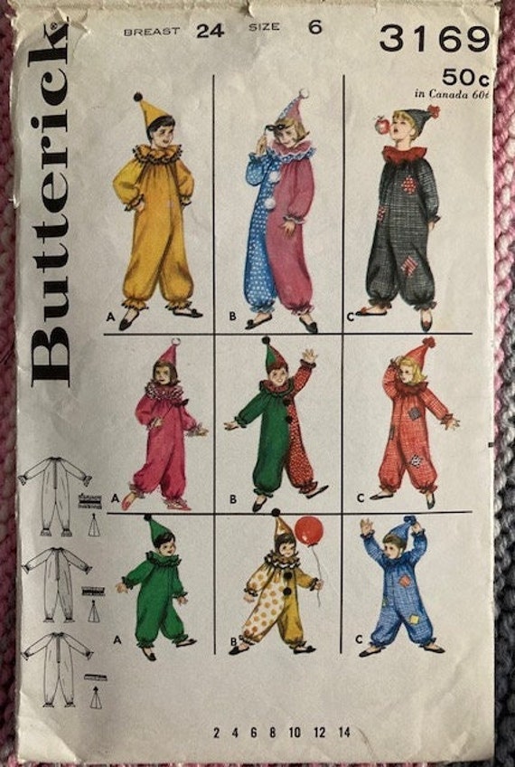 1965 Butterick 3169 Classic Clown Costume Kiddie Sizes 4 or - Etsy