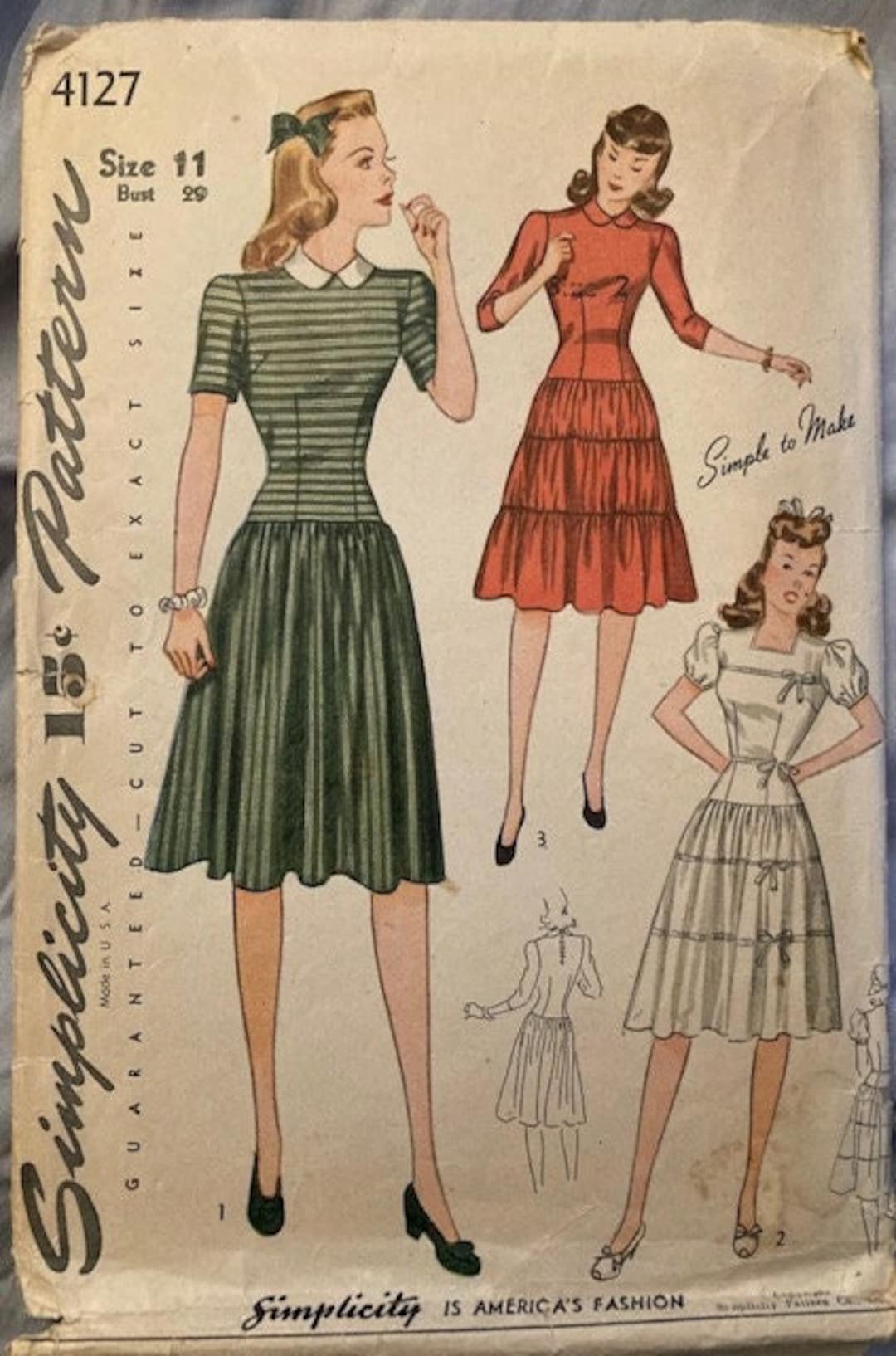1942 Simplicity 4127 - Size 11/29" Bust, Factory Folded - Etsy