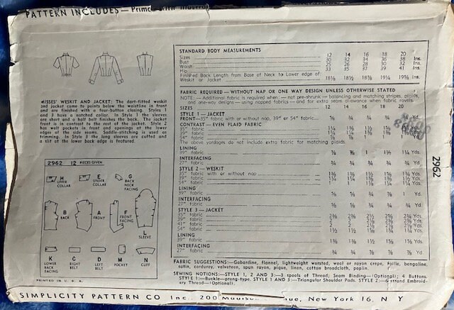 1949 Simplicity 2962 - Size 16/34" Bust - Etsy