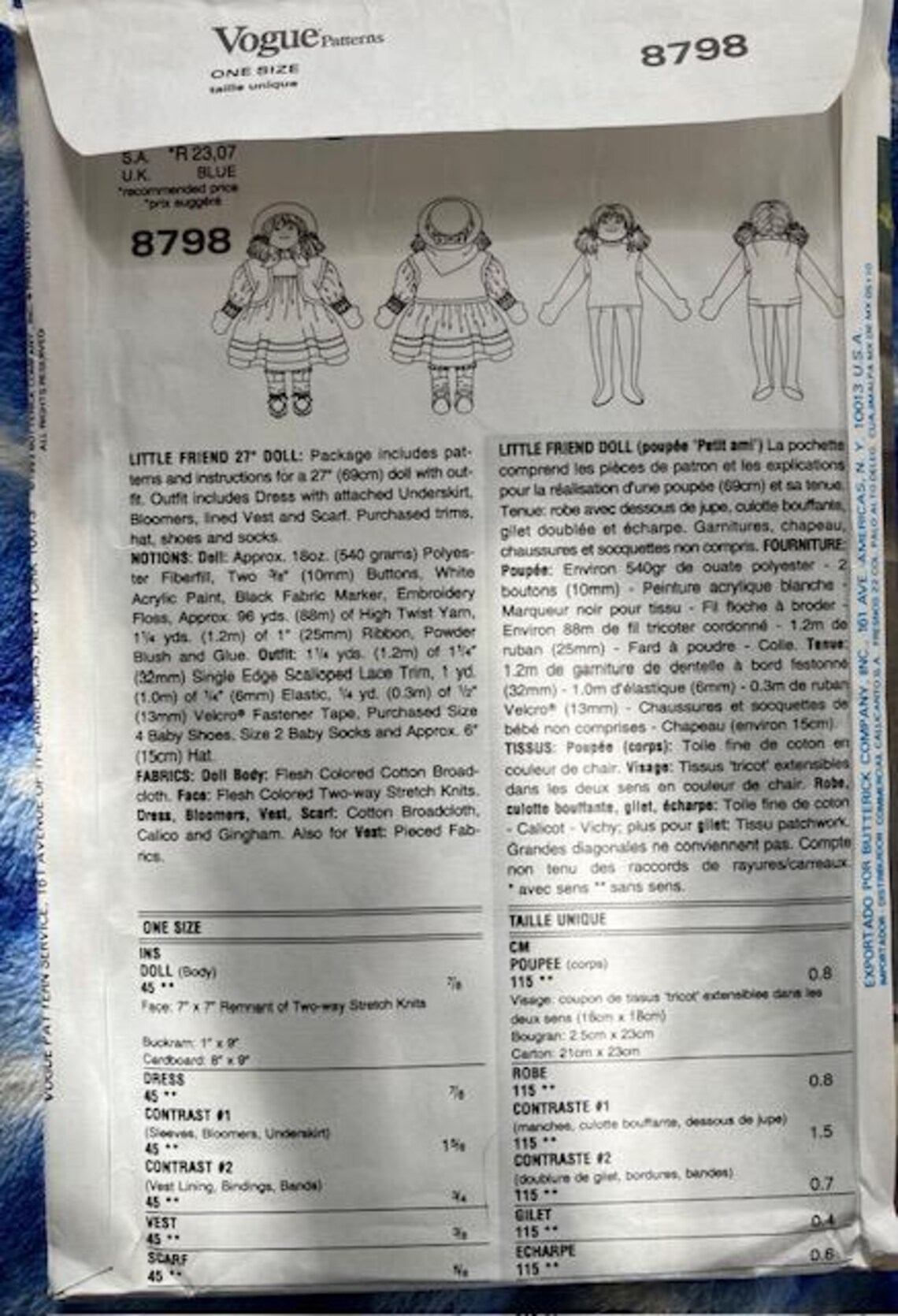 UNCUT Vogue Doll Collection Patterns 8240, 8798, 9230, 9371 - Linda ...