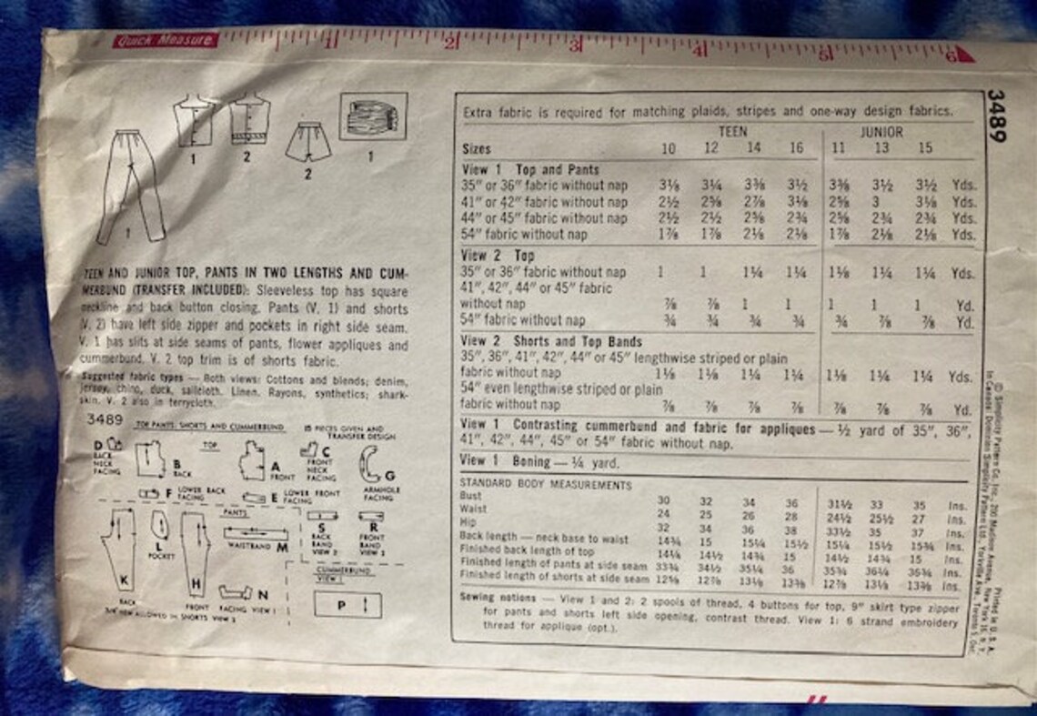 1960 Simplicity 3489 Cropped Pants and Top Size - Etsy