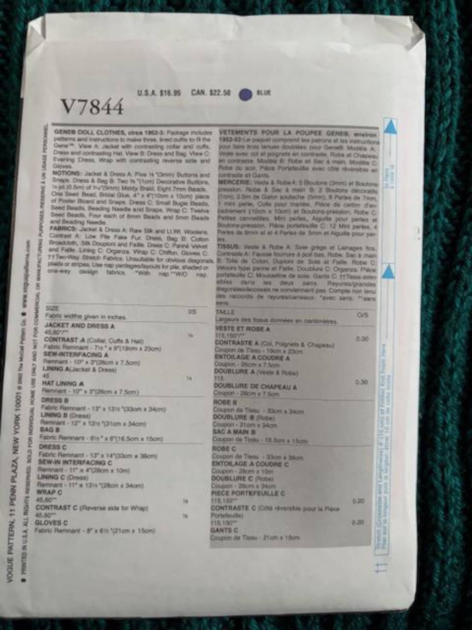 UNCUT Vogue 7466, 7844, 8055 - Gene Doll Collection Patterns - Etsy