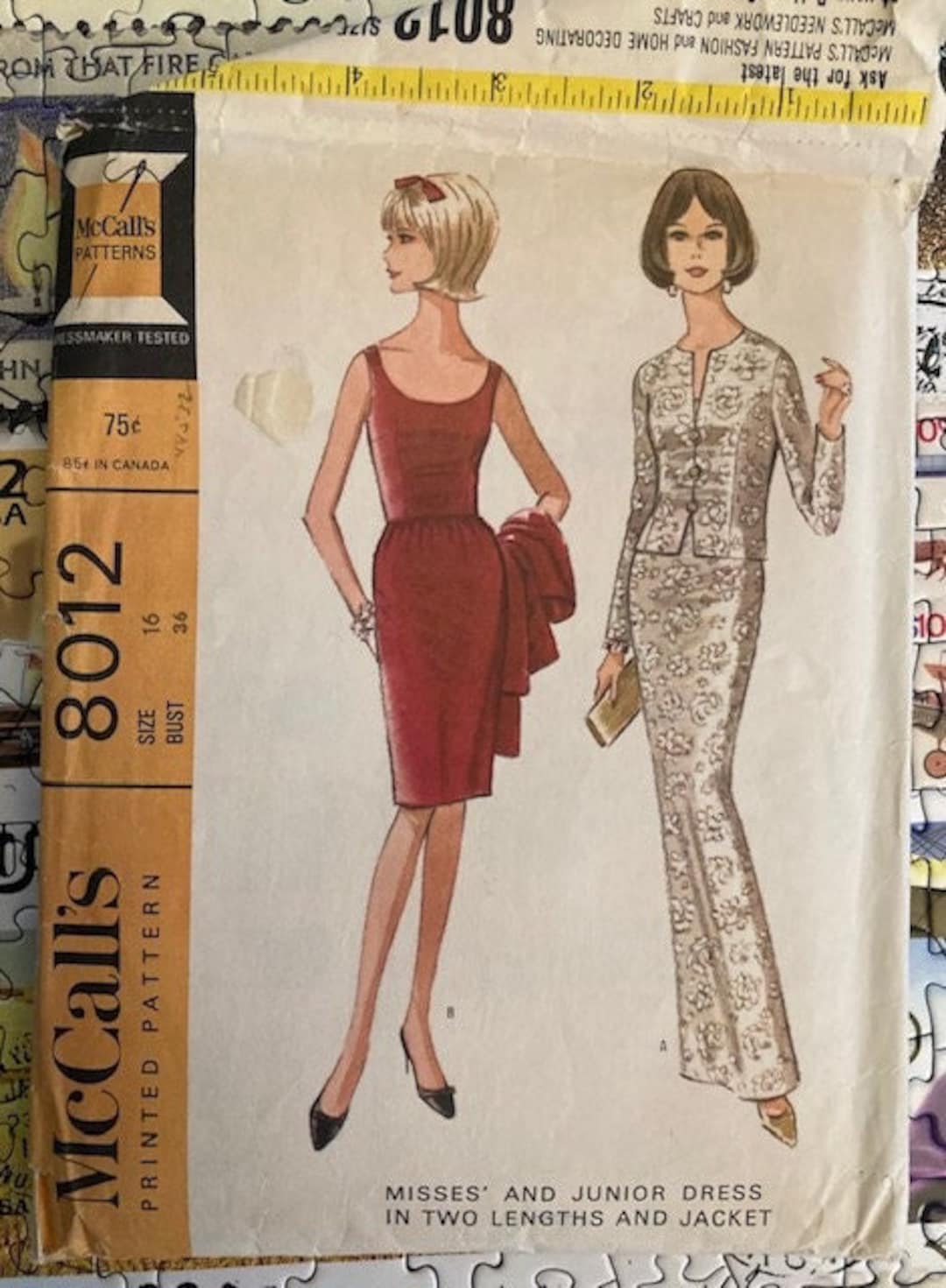 1965 Mccall's 8012 - Evening Dress in 2 Lengths, Vintage Size 16 - Etsy